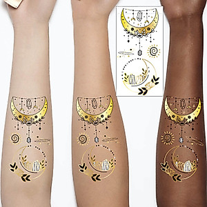 Glaryyears Metallic Gold Temporary Tattoo for Women Adults, 18-Pack Long-lasting Tiny Size Realistic Tattoos, Variety Pack Cute Floral Fake Tattoos, Makeup for Face Body Hand Arm Neck Party