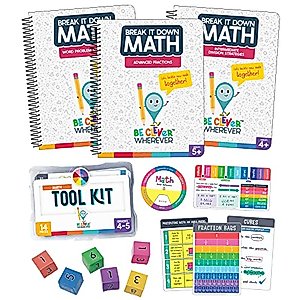Be Clever Wherever Grade 5 Math Kit, 4th & 5th Grade Math Tool Kit, Word Problem Strategies, Intermediate Division Strategies, and Advanced Fractions Math Reference Books (17 Pc)