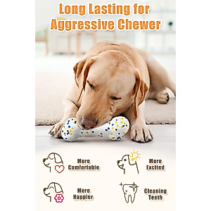 Moonorange Upgrade Bone Dog Balls Tough Dog Toys for Aggressive Chewers, Indestructible Chew Bone Toy Tennis Balls for Large Breed (White)