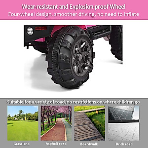 Costzon Ride On Car, 12V Battery Powered Electric Ride On Truck w/Parental Remote Control, LED Lights, Double Open Doors, Safety Belt, Music, MP3, Spring Suspension (Pink)