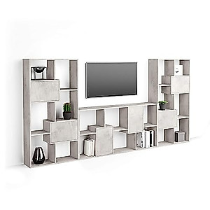 Mobili Fiver, Iacopo, TV wall unit, Concrete Effect, Grey with doors, Tv Stand for 65 inch Tv, Modern Entertainment Center, Italian Furniture