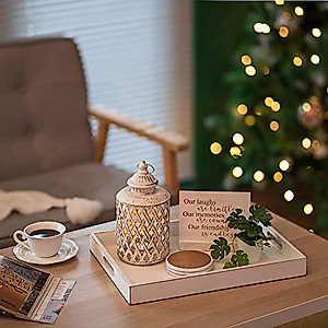 Hanobe Serving Tray with Handles: Rustic Decorative Wood Rectangle Trays with Cutout Handles for Coffee Table Breakfast Ottoman Living Room Kitchen Home Decor, Light Brown