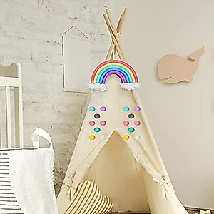 Boho Rainbow Nursery Decor Pom Pom Ball Handmade Macrame Rainbow Cloud Raindrop Wall Hanging Tassel for Home Decor Baby Room Nursery Classroom Dorm Room Baby Shower Party Supplies -Pink
