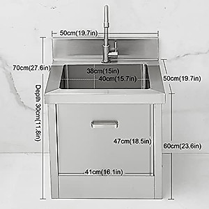 304 Stainless Steel Floor Mount Mop Sink/Basin with Sink Drainage/Strainer Depth 30cm (Commercial Kitchen, Restaurant, Business, Garages, Basements)