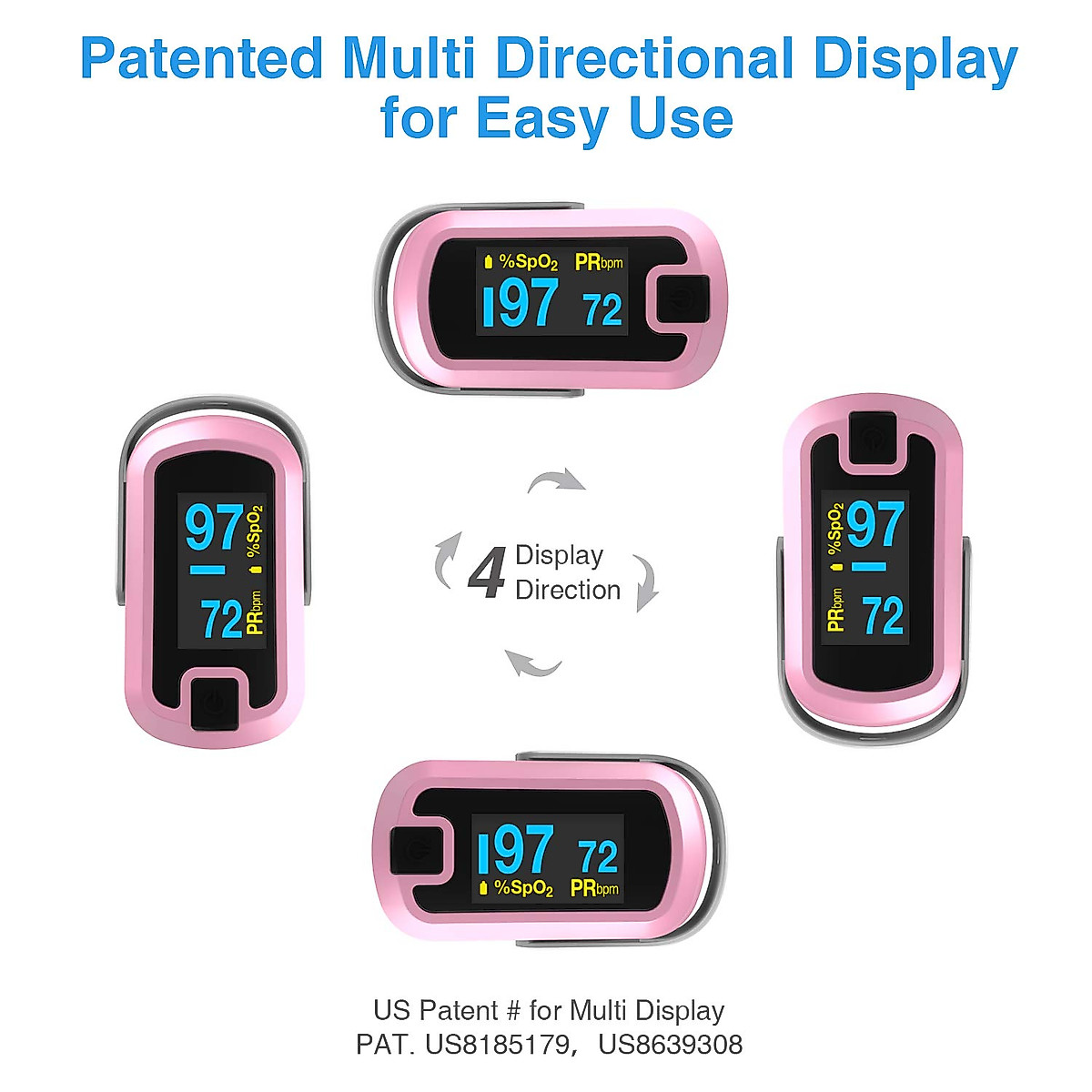 mibest OLED Finger Pulse Oximeter, O2 Meter, Dual Color White/Pink