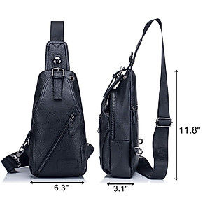 BULLCAPTAIN Genuine Leather Men Shoulder bag Sling Chest bag Travel Hiking Backpack Crossbody Bag (Black)