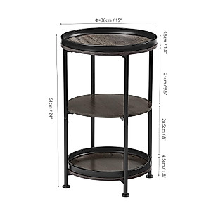 Dulcii Side Table, Round End Table with 3 Shelves for Living Room, Bedroom, Nightstand with Steel Frame for Small Spaces, Industrial Round Sofa Table, Outdoor Accent Coffee Table, Grey