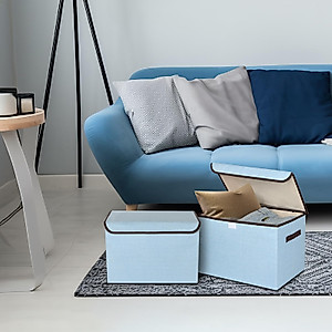 Univivi Fabric Foldable Storage Boxes Large Collapsible Stackable Storage Bins with Lids, Closet Organizers and Storage Cube Basket for Home, Office, Bedroom (17''-4 Pack-BLUE)