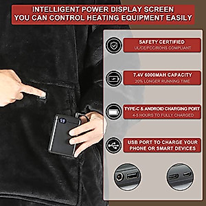 AexInbo Heated Hoodie with Large Heating Area, 7.4v 6000mAh Rechargeable Battery USB Heated Wearable Blanket with Far Infrared Heating, Heated Robe Are Cozy Warm Soft, Perfect for Sofa, Bed, Outdoor