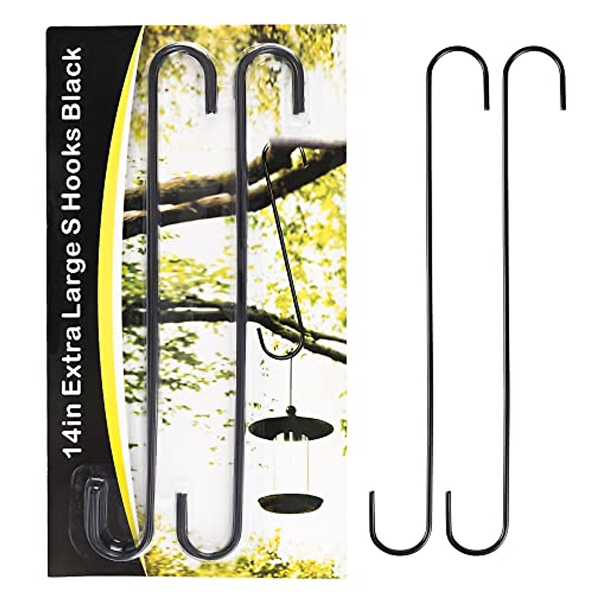NewFamily 14 Inch 5 Pack Extra Large S Hooks Black Heavy Duty, Long S Hooks for Hanging Plant, Bird Feeder Hooks for Garden