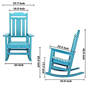 Patio Rocking Chair Set of 2, All Weather Resistant Outdoor Indoor Fade-Resistant Patio Rocker Chair，Stable Durable Smooth Rocking, Comfortable Easy to Maintain, Load Bearing 350 lbs - Lake Blue