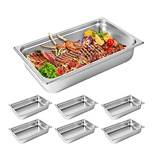 HOCCOT Full Size Hotel Pan 6 Packs, 4" Deep 304 Stainless Steel Steam Table Pan for Chafing, Commercial Food Pan for Hotel, Buffet, Restaurant, Party, Catering Food Pan for Food Supply & Storage
