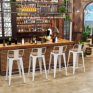 Changjie Furniture 24 Inch Bar Stools Set of 4 Industrial Metal Barstools Counter Height Bar Stool with Backs for Home Kitchen (24 inch, White)