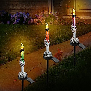 YBB 3 Pack Solar Skeleton Ghost Hands Candle Stake Lights, LED Skull Garden Lawn Yard Pathway Landscape Lights for Halloween Outdoor Decoration