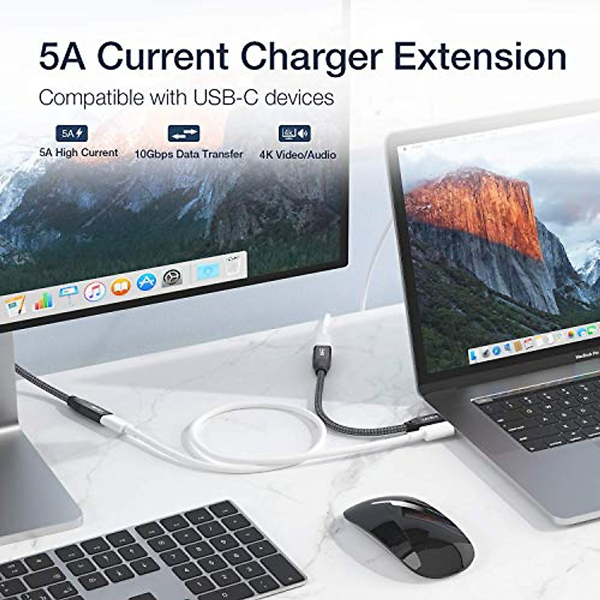 LEIRUI USB C 10Gbps Data Transfer, 100W Fast Charging, 4K 60Hz Video Output Extension Cable, 1 Feet, USB Type C Male to Female