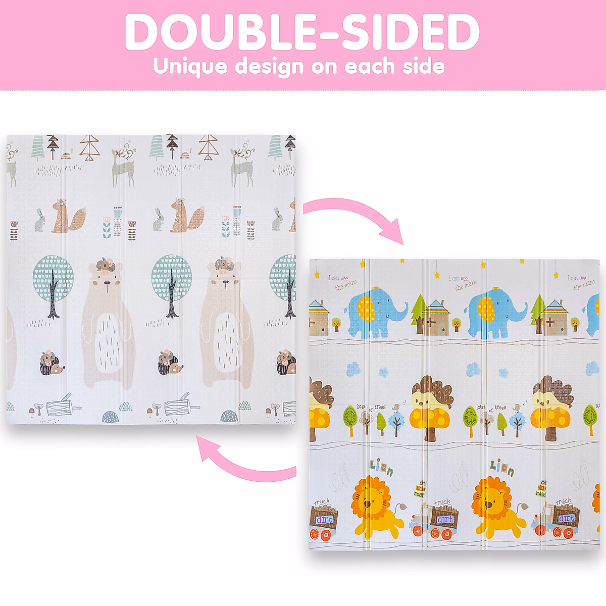 Bammax X-Large Waterproof Foam Padded Baby Play Mat | Reversible & Foldable | Safe & Thick Baby Foam Play Mat | 70" x 78" | Use as Baby Crawling Mat or Kids Play Mat for Floor | Includes Travel Bag