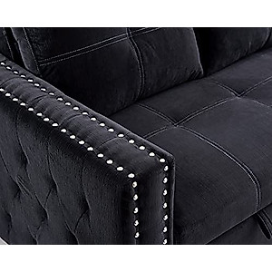 Tmosi Couch with Pull Out Bed, Sleeper Sectional L Shaped Velvet Sofa, 2 Seats Sofa with Reversible Storage Chaise, for Living Room Furniture Set (Black)
