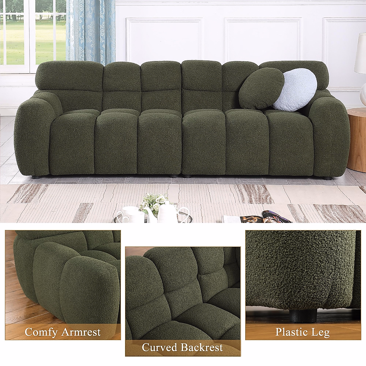 Tmsan 2 Piece Cloud Sofa Couch Set for Living Room, 65" Loveseat & 86.5" 3 Seater Sofa with 4 Accent Pillows, Comfy Boucle Upholstered Couches for Office Apartment