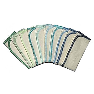 Gina's Soft Cloth Shop 1 Ply Organic Cotton Flannel Paperless Towels 11x12 Inches Set of 10 Blues and Greens