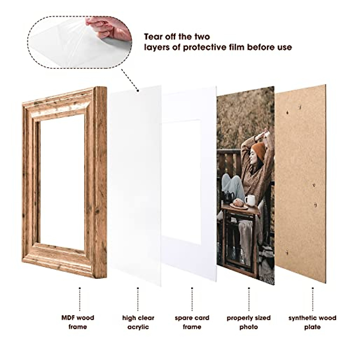 SYNTRIFIC 8x10 Picture Frame Set of 6, Rustic Farmhouse Wood Picture Frames 5x7 with Mat or 8x10 Without Mat,Tabletop Display and Wall Mounting for Home Collage Brown Photo Frame for Gift,Walnut