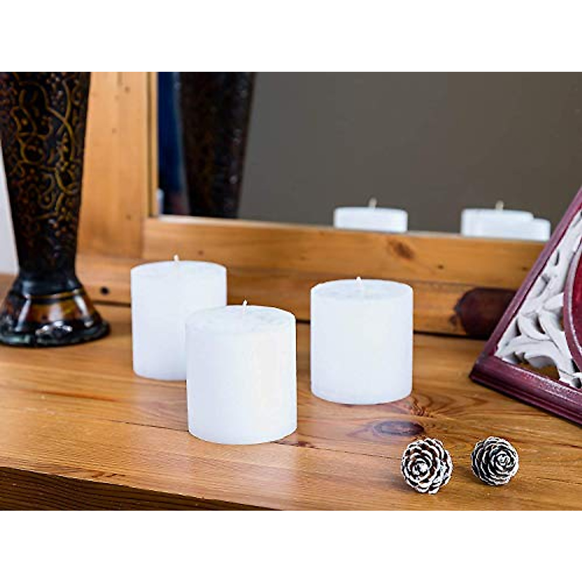 Set of 3 Pillar Candles 3" x 3" Unscented Handpoured Weddings, Home Decoration, Restaurants, Spa, Church Smokeless Cotton Wick - White