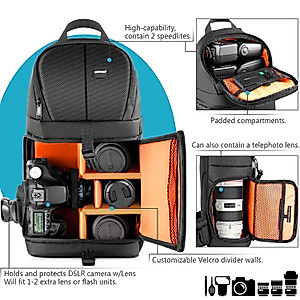 Neewer Professional Camera Case Sling Backpack for Nikon Canon Sony and Other DSLR Cameras and Lens,Tripod,Other Accessories,Durable Waterproof and Tear Proof Bag with Padded Dividers(Orange Interior)