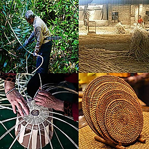 Rattan Trivets for Hot Dishes,Set of 5 PCS Kitchen Hot Pads for Coutertops,Pots and Pans,Decorative Woven Wood Place Mats for Dining Table,Heat Resistant Holders,Round Diameter 7.08" (Natural Gold)