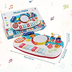 M SANMERSEN Baby Piano Toys 12 to 18 Months - Musical Toy for Toddlers 1 2 3 Years Old Light Up Babies Toy 6-in-1 Keyboard Piano Phone Drum Set Infant Toy Boys Girls First Birthday Gifts