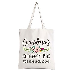 Myakako YouFangworkshop Grandma's Gift from Granddaughter or Grandson, Reusable Cotton Canvas Tote Bag, Grandma's Getaway Bag for Grandmother Mother's Day Christmas Birthday Gift