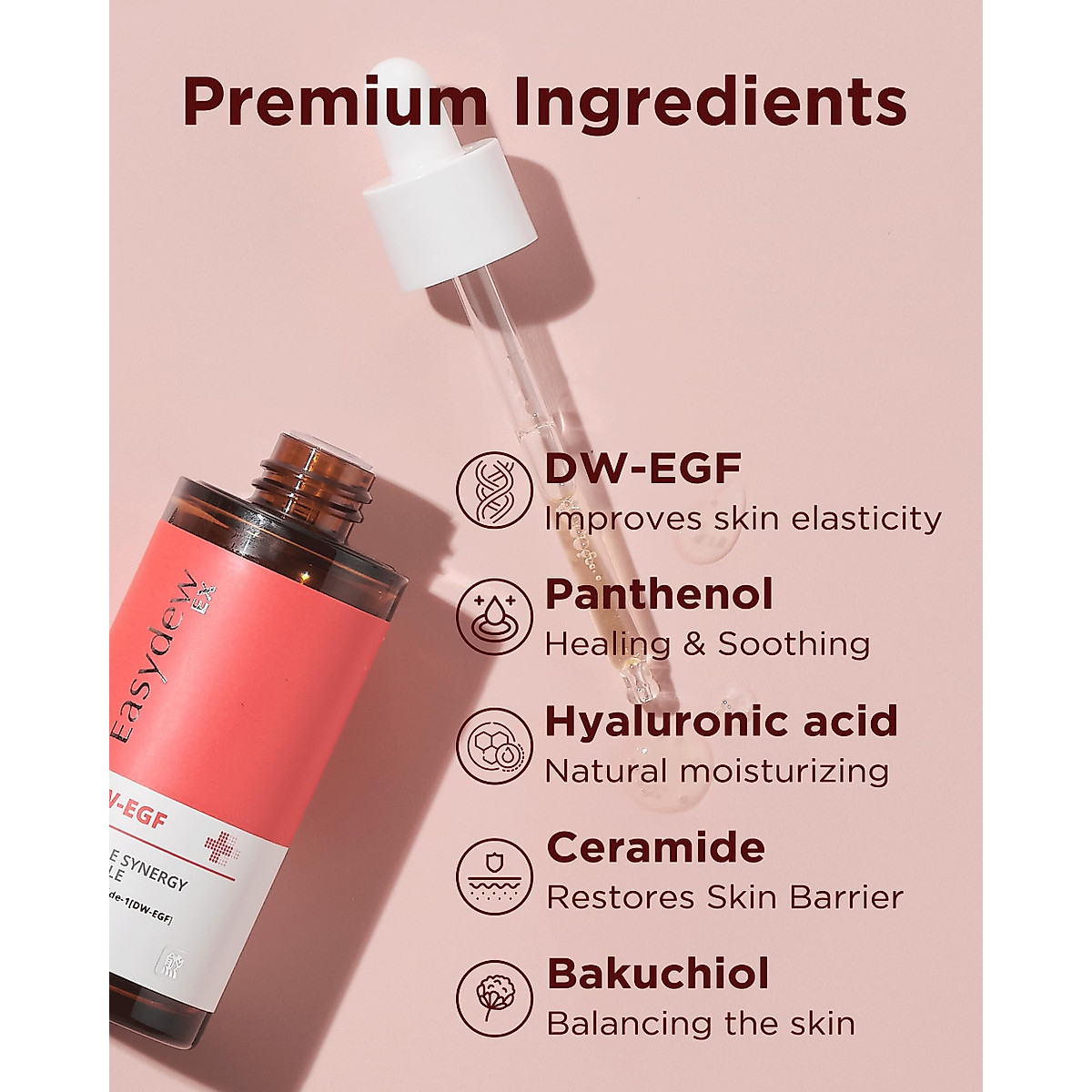 EASYDEW DW-EGF Double Synergy Ampoule - Intensive Moisturizing Face Serum with Hyaluronic Acid, Ceramide, Bakuchiol - Firming, Moisture Glow Skin for Rough Skin - For All Skin Types, 1.69 fl.oz.