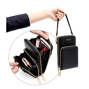 WaitingU Small Crossbody Bag Cell Phone Purse for Women, Touch Screen Bag Shoulder Handbag Wallet with Credit Card Slots (A-black)