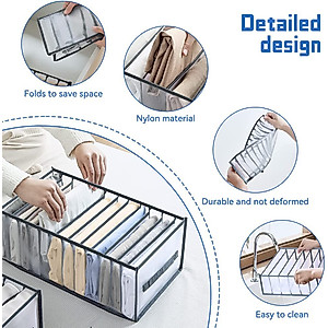 XJJX Closet Organizers and Storage, Draw Clothes Organizer, Jean Organizer for Closet, Wardrobe Closet Organizer for T-Shirts, Pants, Jeans, Bra, Socks, Underwear (3Pack 12Grids+3Pack Bra Socks)