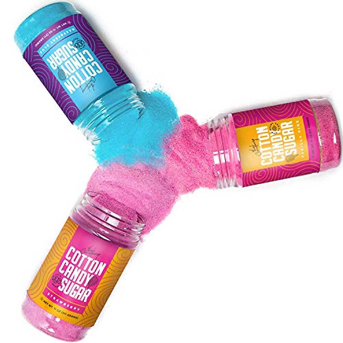 The Candery Cotton Candy Machine and Floss Bundle- Bright, Colorful Style- Sugar Free Candy, Sugar Floss, for Birthday Parties - Includes 3 Floss Sugar Flavors 12oz Jars and 50 Paper Cones & Scooper