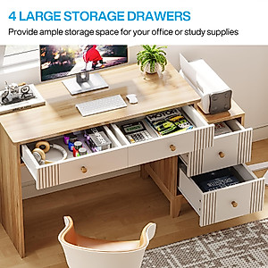 Tribesigns Computer Desk with 4 Drawers, 51-Inch Home Office Desks with Storage, Modern Wooden Executive Desk Study Writing Table Workstation for Small Space, Bedroom
