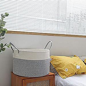 XXL Extra Large Cotton Rope Basket, 20" x 13" Throw Blanket Storage Basket with Handles, Decorative Blanket Basket for Living Room, Pillows, Toys or Laundry