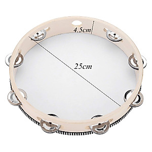 Tambourine for adults 10 inch Hand Held Drum Bell Birch Metal Jingles Percussion Gift Musical Educational Instrument for Church KTV Party (10 inch)