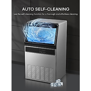 100lbs Commercial Ice Maker Machine per Day, Stainless Steel Housing Under Counter Ice Machine with 33lbs Storage Capacity, Freestanding Ice Maker, Ideal for Restaurant, Bars, Home Offices, FOHERE