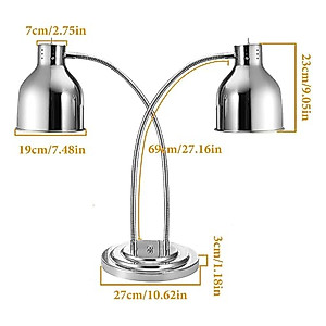 Food Heat Lamp, Commercial Food Warming Lamp with Dual 250w Bulbs 360°Adjustable Head Food Warmer Heat Lamp for Food Heating Buffet Parties Restaurant Kitchen Home Use,Gold