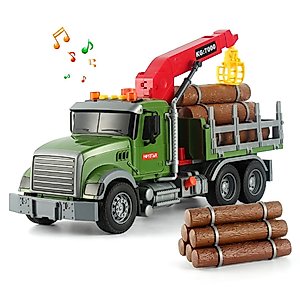 ANJARU Log Truck Kids Toys Timber Transport Truck 15" Logging Truck Toddler Toy with Lights & Sounds -Construction Truck Birthday Gifts Boys Toys Aged 3+