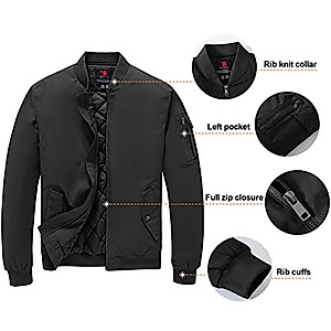 Gopune Men's Bomber Jacket Casual Fall Winter Military Jacket and Coats Outwear Black,M