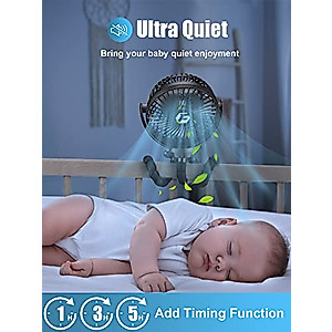Stroller Fan, 12000mAh Rechargeable Fan Portable, Battery Operated Fan, Baby Car Seat Fan with Timming, Low Noise, Flexible Tripod, Personal Small Fans For Stroller, Office, Beach, Bed, Camping