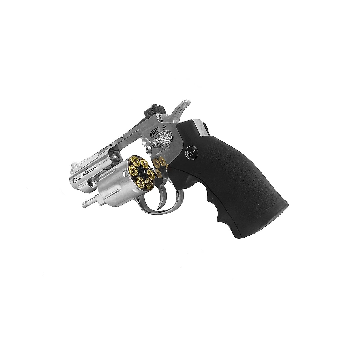 ASG Dan Wesson 2.5" Airgun - Double Action Trigger, Adjustable Rear Sight, Speed-Loader - .177 Cal/4.5mm CO2 BB Gun Pistols - 6 Cartridges, Silver