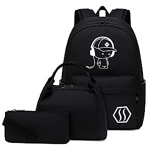 SHEEYEE School Backpack for Teen Boys Kids Bookbags with Lunch Box Set Students Laptop Travel School Bag (Black)