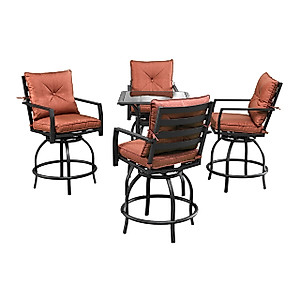 LOKATSE HOME 5 Pieces Outdoor Bistro Set Patio Swivel Metal Furniture Bar Height Dining Chairs with Cushion & Table, Red