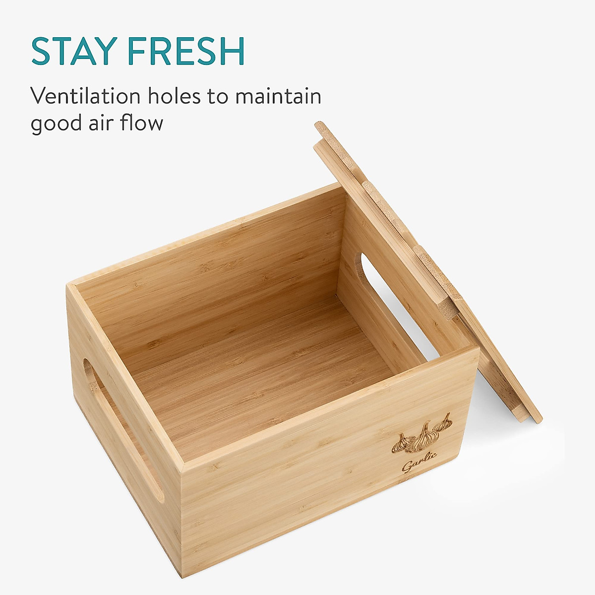 Navaris Bamboo Stackable Potato Onion & Garlic Storage, Set of 3 - Vegetable Storage Crates for The Home and Kitchen - Storage Boxes for Vegetables