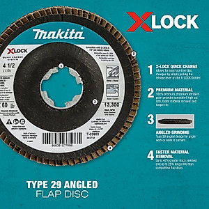 Makita T-03894 X-LOCK 4‑1/2" 40 Grit Type 29 Angled Grinding and Polishing Flap Disc for X-LOCK and All 7/8" Arbor Grinders