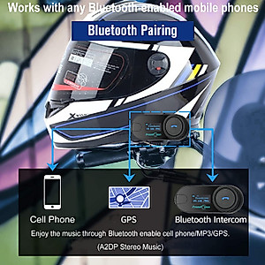 FreedConn 2pcs TCOM-SC Motorcycle Intercom Headset Speakers,2-3 Riders Helmet Bluetooth Intercom, Universal Communication Systems with Music Sharing/LCD Screen/FM Radio/Mobile Phone/GPS/Waterproof