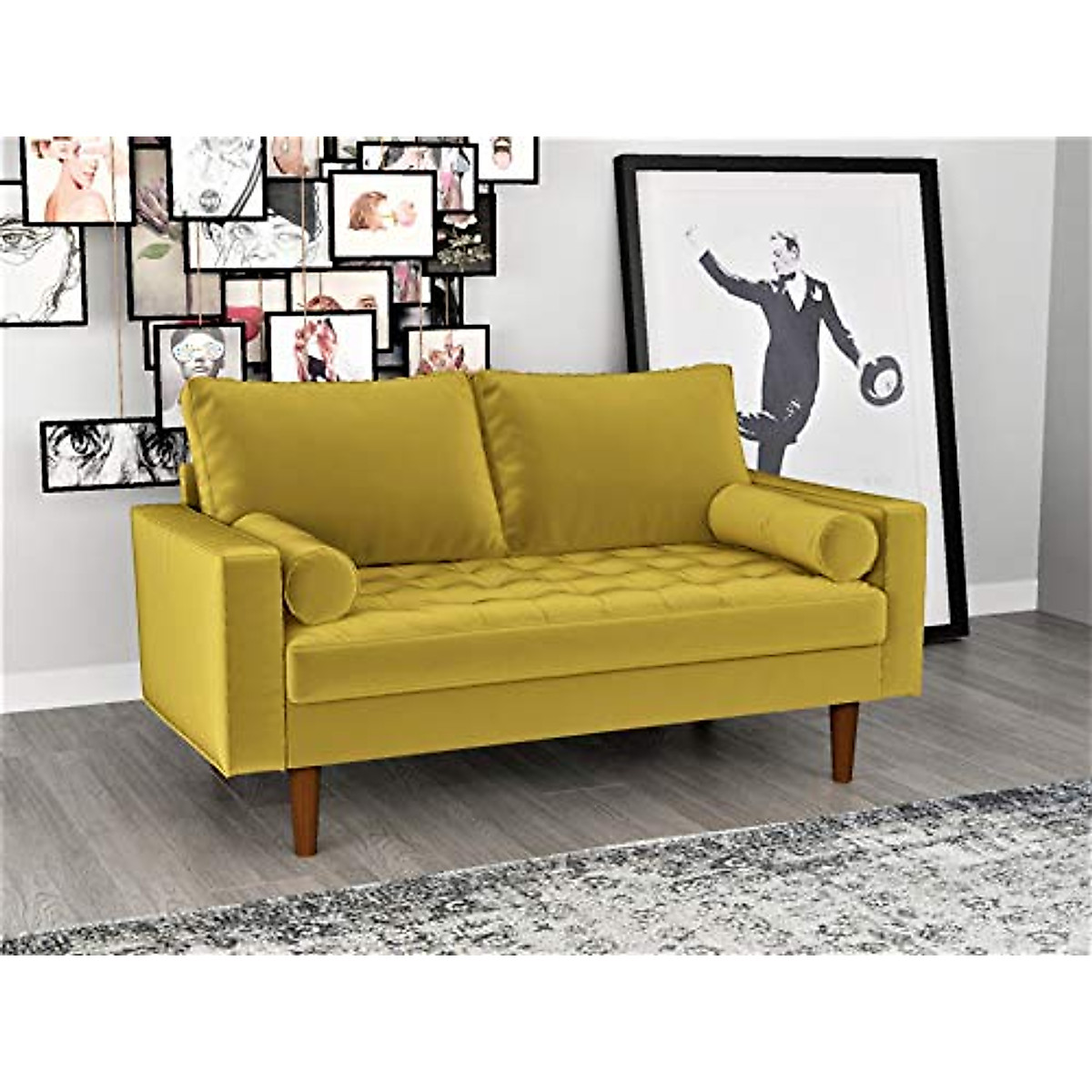 US Pride Furniture NS5459-L Caladeron Mid-Century Modern Loveseat in Soft Velvet, Goldenrod