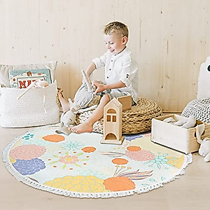 NECHEGI 4ft 3ft 2ft Round Rug for Bedroom Soft Area Rug with Tassels Washable Non Slip Mat Carpet for Living Room Sofa Nursery Playroom Decor(Flower, 3ft)