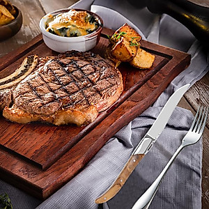 LUVCOSY Laguiole Style Steak Knife Set of 8, Non-serrated Steak Knife Set with Olive Wood Handle, Sharp Stainless Steel Steak Knives with Gift Box, Dinner Cutlery Set for Home Party